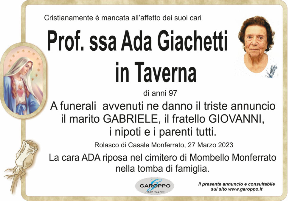 Professoressa Ada Giachetti in Taverna | Garoppo Onoranze Funebri